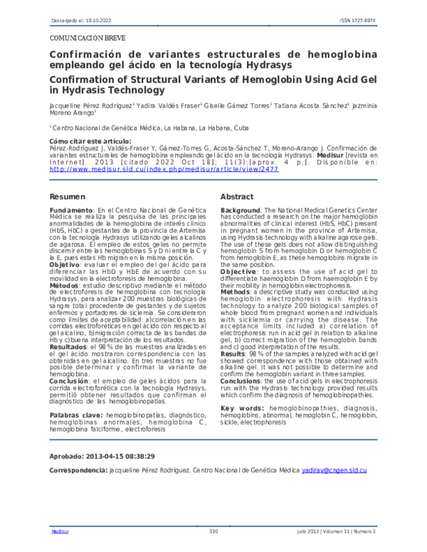 (PDF) Confirmación de variantes estructurales de hemoglobina empleando ...