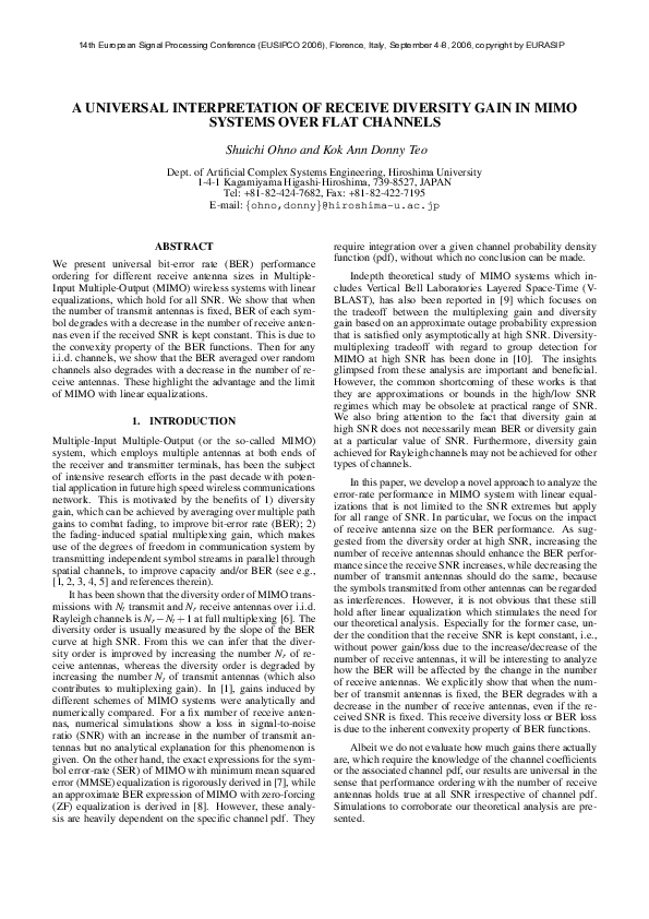 (PDF) A universal interpretation of receive diversity gain in MIMO ...