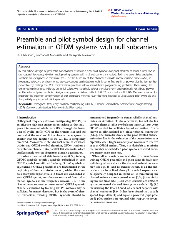 (PDF) Preamble and pilot symbol design for channel estimation in OFDM systems with null subcarriers