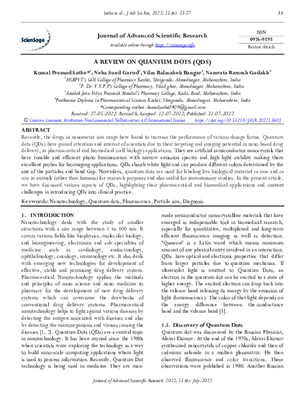 (PDF) A Review on Quantum Dots (QDS)