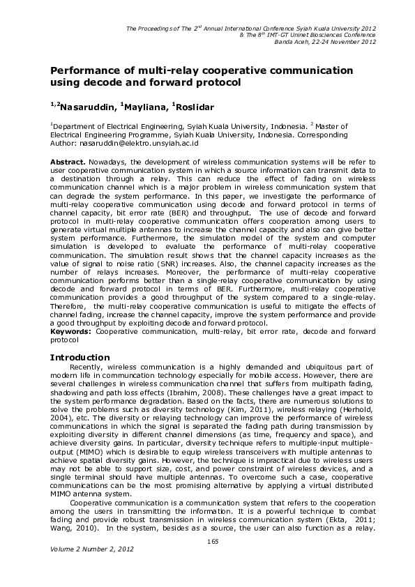 (PDF) Performance of multi-relay cooperative communication using decode and forward protocol