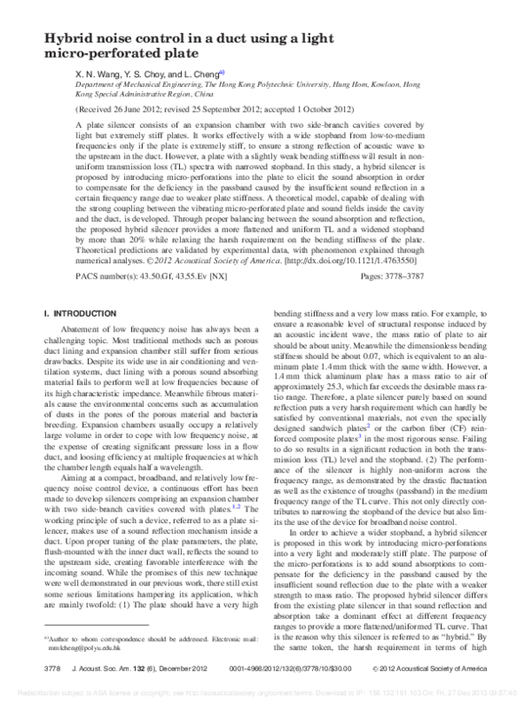 (PDF) Hybrid noise control in a duct using a light micro-perforated plate