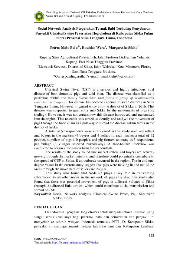 (PDF) Social Network Analysis Pergerakan Ternak Babi Terhadap ...