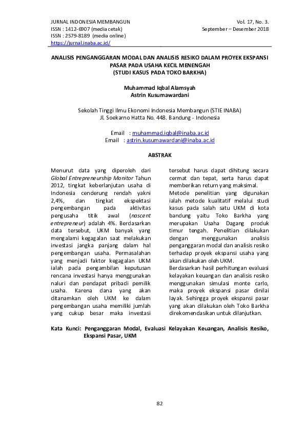 (PDF) Analisis Penganggaran Modal Dan Analisis Resiko Dalam Proyek ...