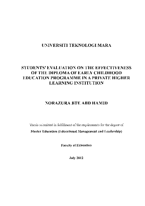(PDF) Students' Evaluation On The Effectiveness Of The Diploma Of Early Childhood Education ...