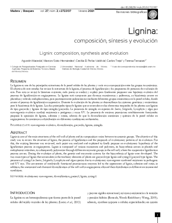 (PDF) Lignina: composición, síntesis y evolución