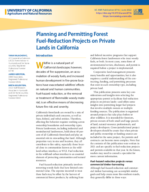 (PDF) Planning and Permitting Forest Fuel-Reduction Projects on Private ...