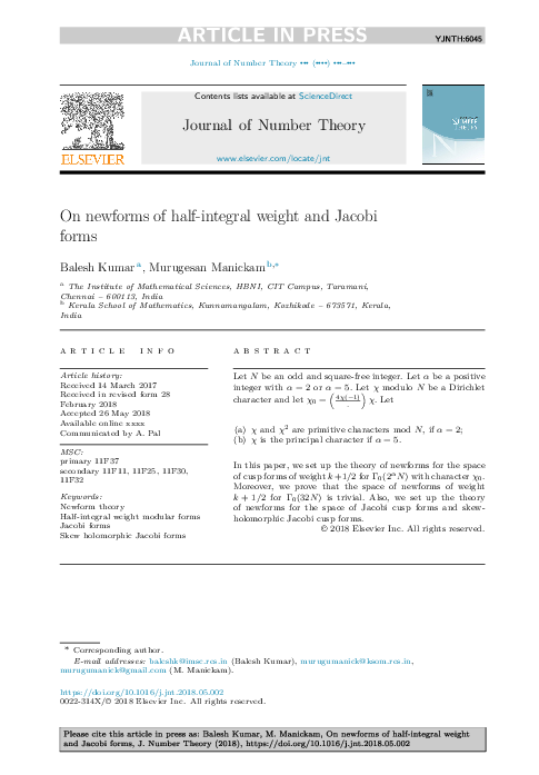 (PDF) On newforms of half-integral weight and Jacobi forms
