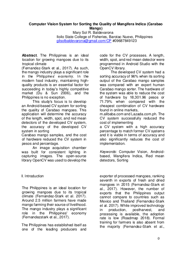Pdf Computer Vision System For Sorting The Quality Of Manera