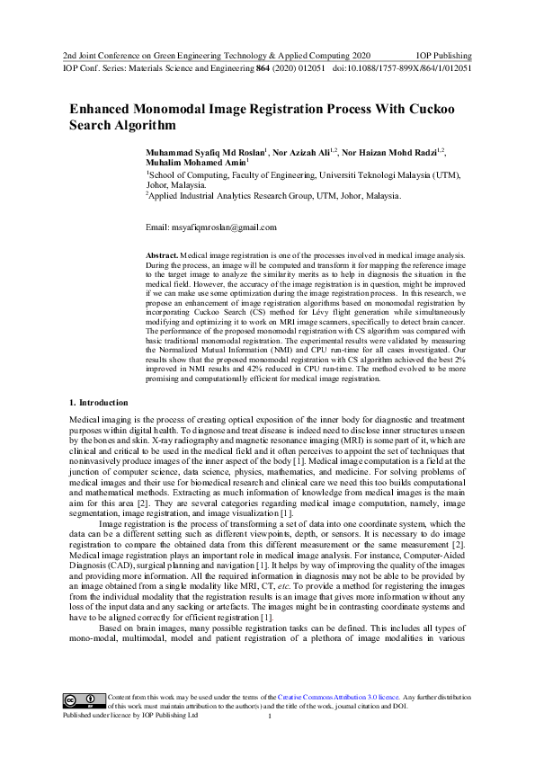(PDF) Enhanced Monomodal Image Registration Process With Cuckoo Search ...