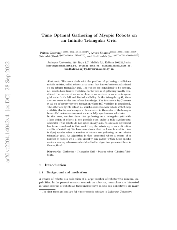 (PDF) Gathering on an Infinite Triangular Grid with Limited Visibility under Asynchronous Scheduler