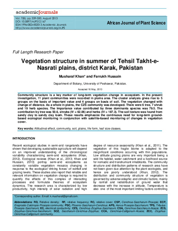 (PDF) Vegetation structure in summer of Tehsil Takht-e-Nasrati plains ...