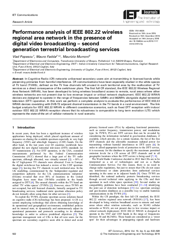 (PDF) Performance Analysis of IEEE 802.22 Wireless Regional Area ...