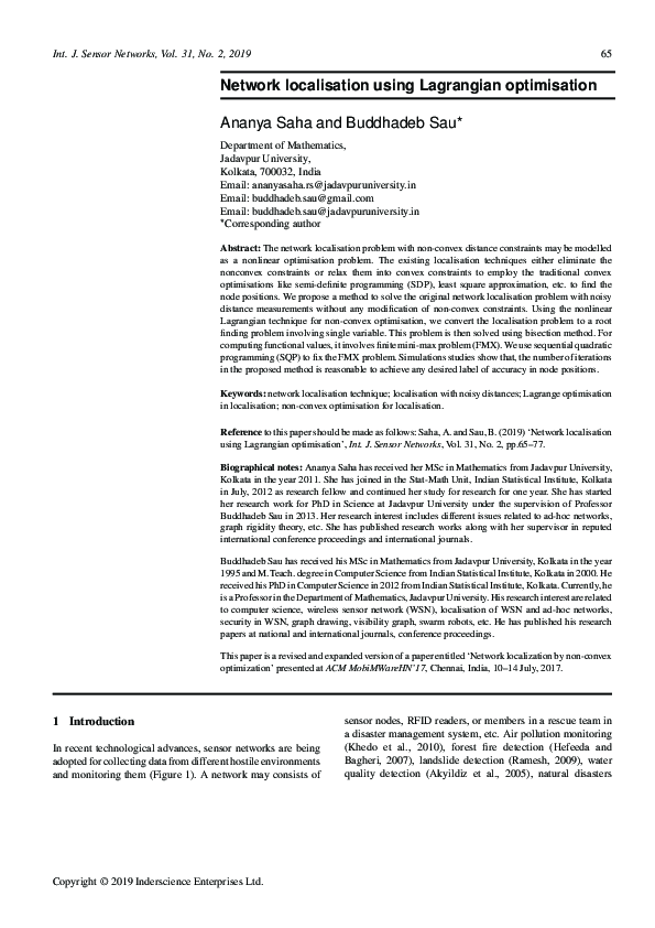 (PDF) Network localisation using Lagrangian optimisation