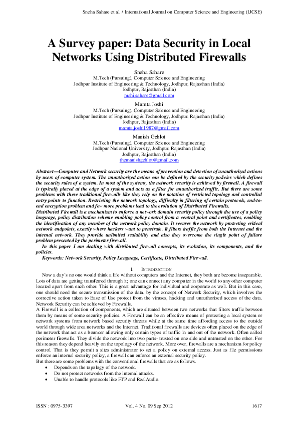 (PDF) A Survey paper: Data Security in Local Networks Using Distributed ...
