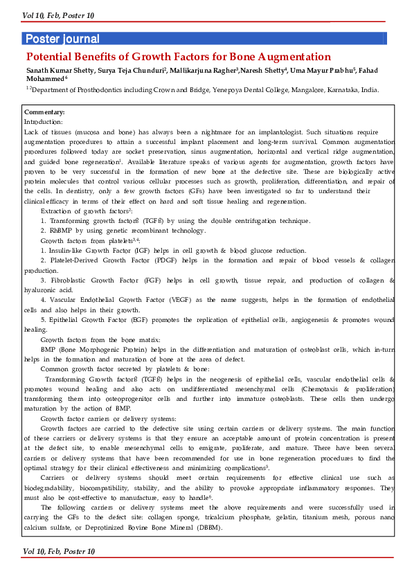 (PDF) Potential Benefits of Growth Factors for Bone Augmentation