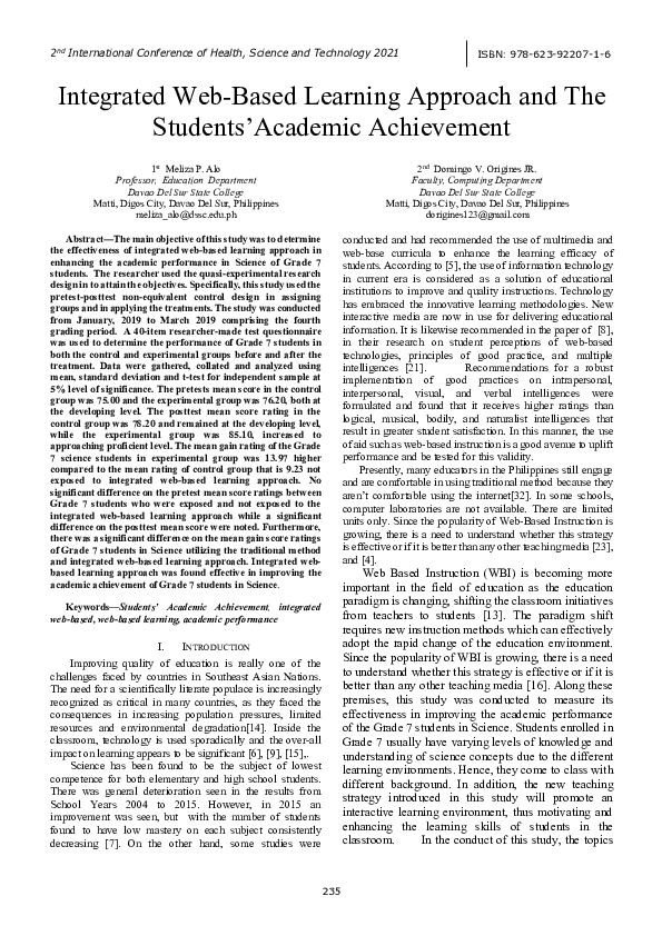 (PDF) Integrated Web-Based Learning Approach and The Students’Academic ...