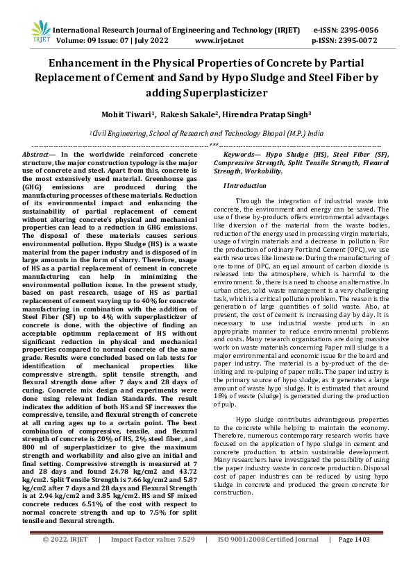 (PDF) Enhancement in the Physical Properties of Concrete by Partial ...