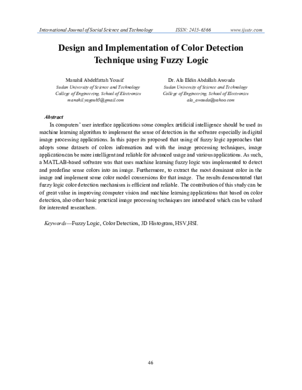 Pdf Design And Implementation Of Color Detection Technique Using Fuzzy Logic