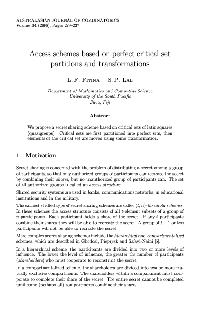 (PDF) Access schemes based on perfect critical set partitions and transformations