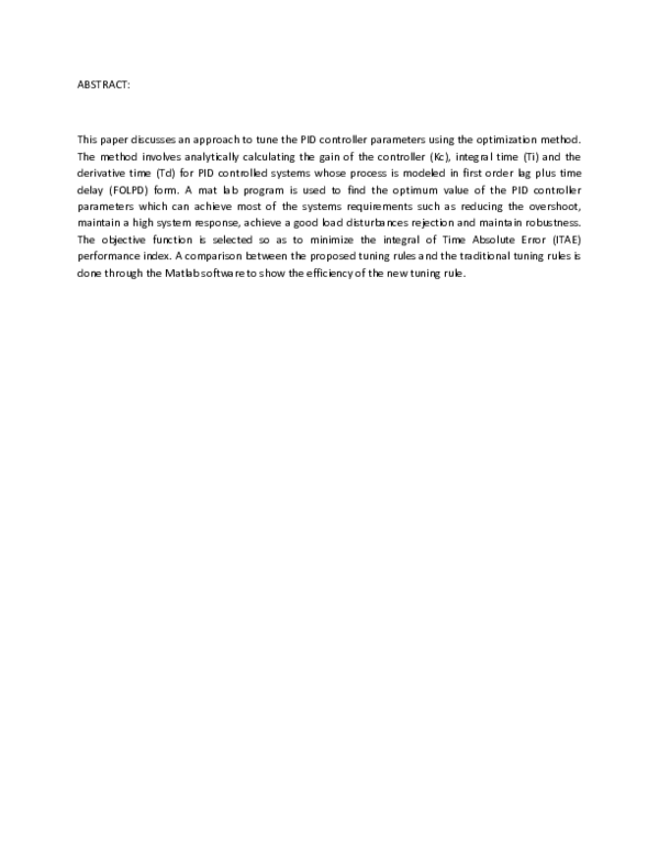 Pdf Refine Pid Tuning Rule Using Itae Criteria 
