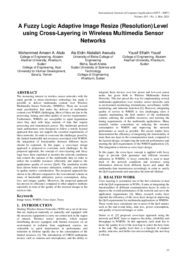 Pdf A Fuzzy Logic Adaptive Image Resize Resolution Level Using Cross Layering In Wireless