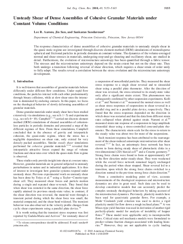 (PDF) Unsteady Shear of Dense Assemblies of Cohesive Granular Materials ...