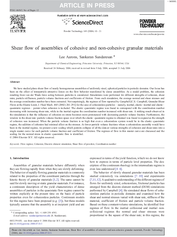 (PDF) Shear flow of assemblies of cohesive and non-cohesive granular ...