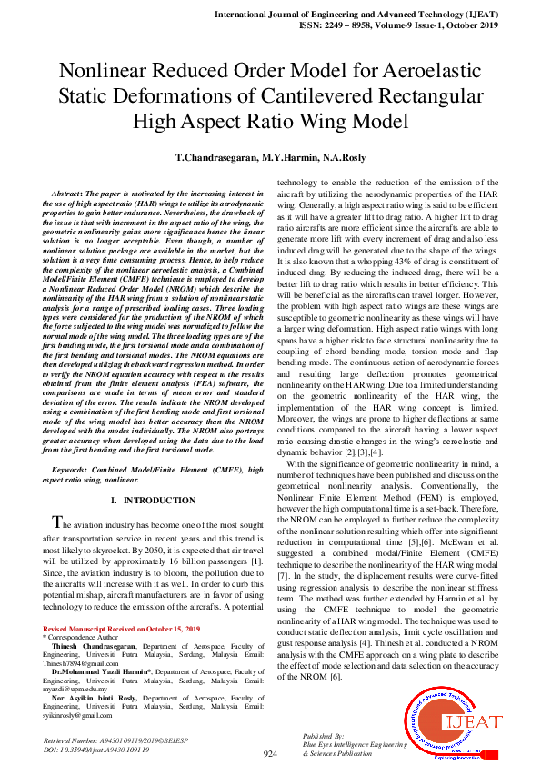 (PDF) Nonlinear Reduced Order Model for Aeroelastic Static Deformations of Cantilevered ...