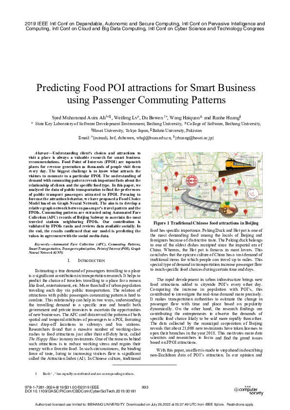 (PDF) Predicting Food POI attractions for Smart Business using Passenger Commuting Patterns