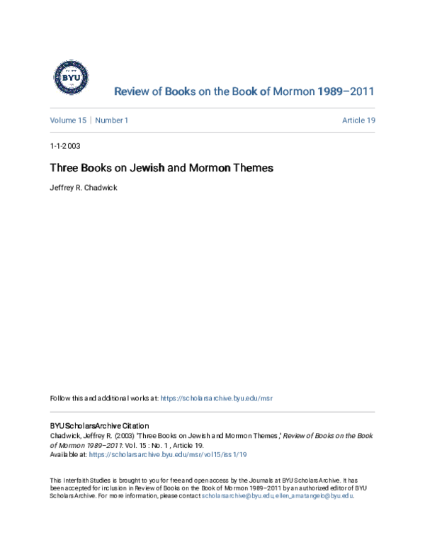 (PDF) Three Books on Jewish and Mormon Themes