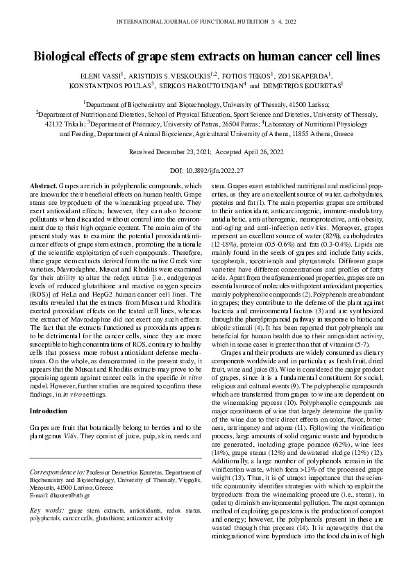 (PDF) Prooxidant Effects of Grape Stem Extracts on Cancer Cells