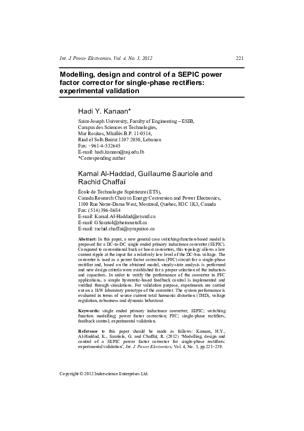 Pdf Sepic Converter For Power Factor Correction