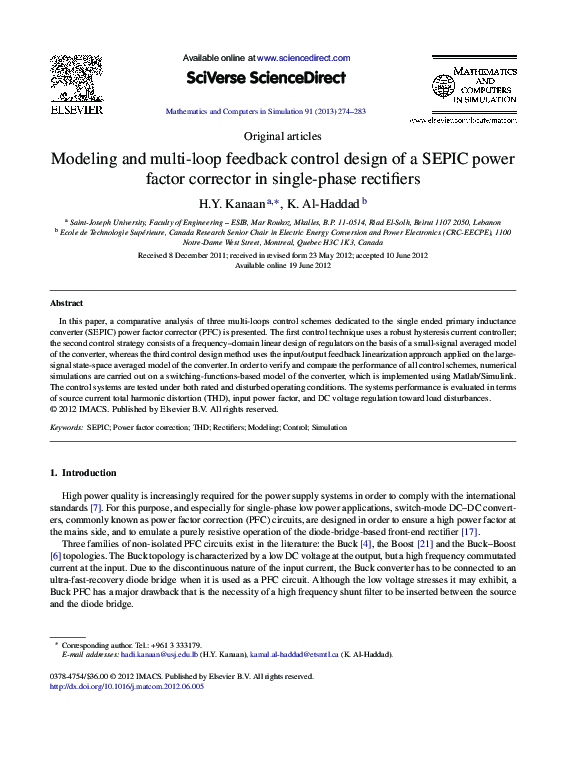 Pdf Modeling And Multi Loop Feedback Control Design Of A Sepic Power Factor Corrector In