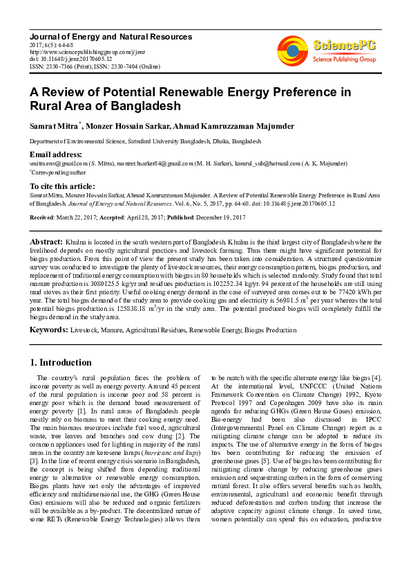 (PDF) A Review of Potential Renewable Energy Preference in Rural Area ...