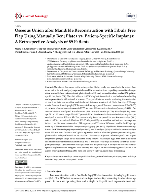 (PDF) Osseous Union after Mandible Reconstruction with Fibula Free Flap ...
