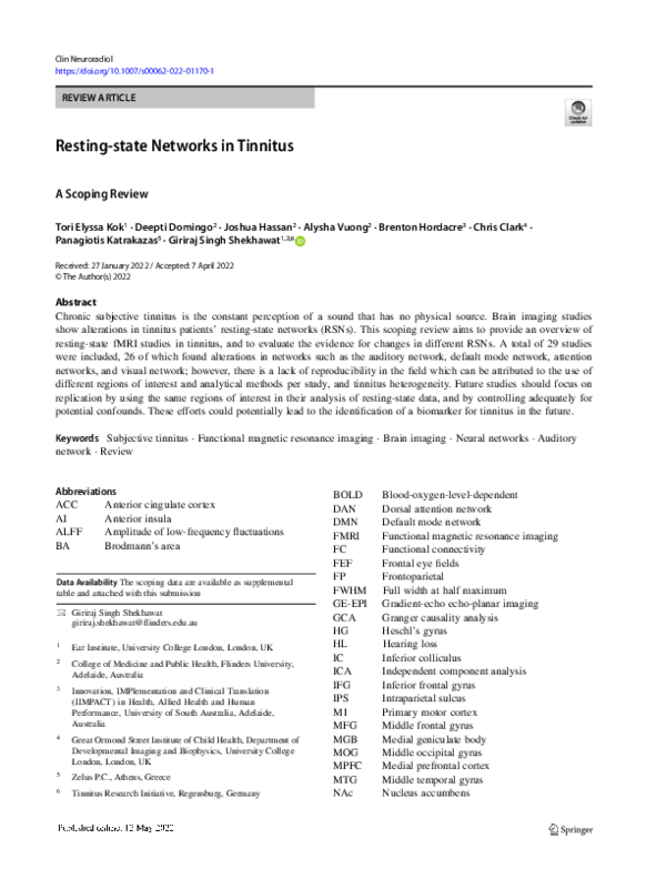 (PDF) Resting-state Networks in Tinnitus