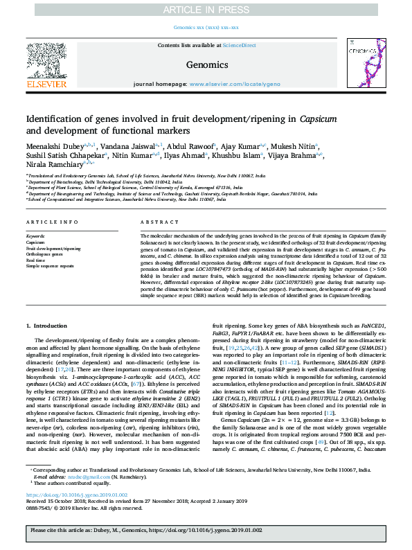 (PDF) Identification of genes involved in fruit development/ripening in ...