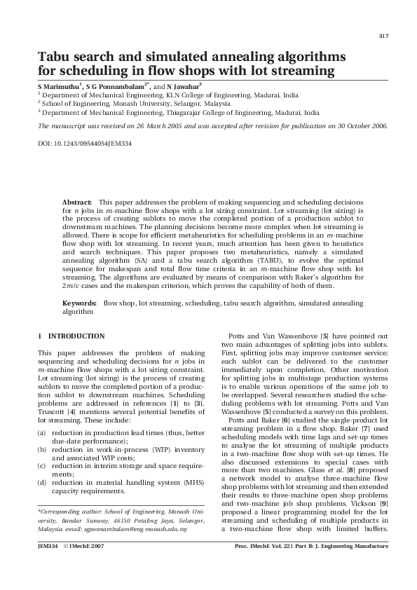 (PDF) Tabu search and simulated annealing algorithms for scheduling in flow shops with lot streaming