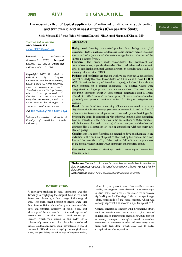(PDF) Haemostatic effect of topical application of saline adrenaline ...