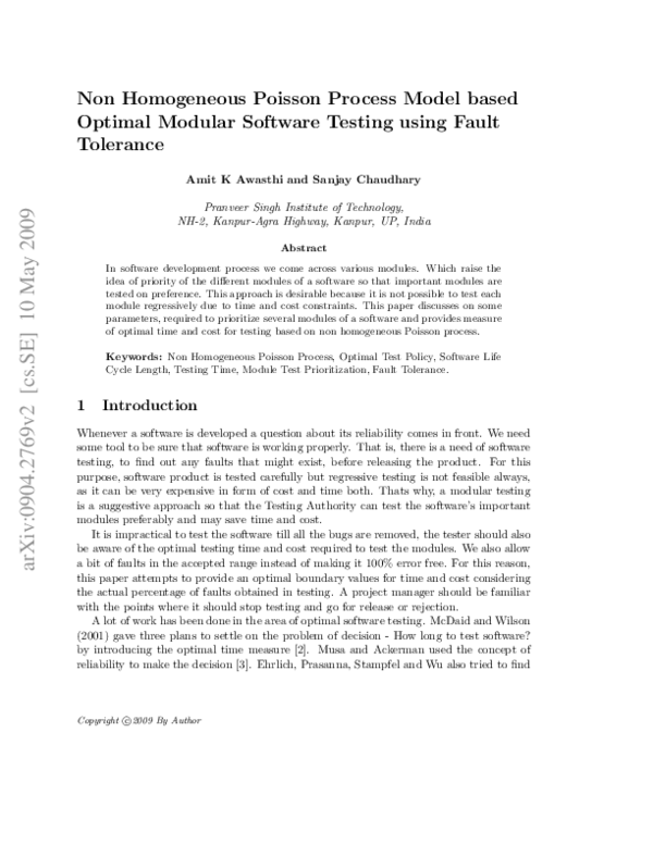 Pdf Non Homogeneous Poisson Process Model Based Optimal Modular Software Testing Using Fault