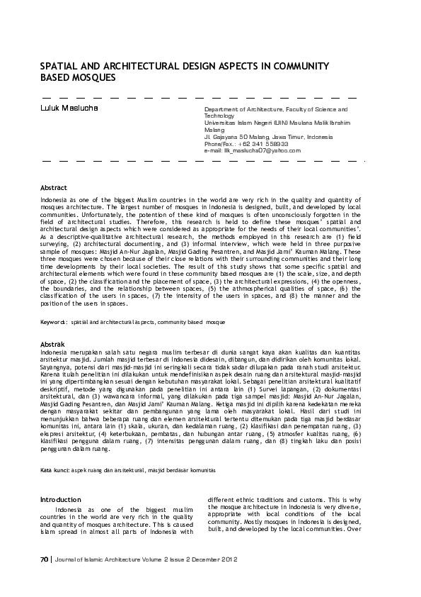 (PDF) Spatial and Architectural Design Aspects in Community Based Mosques