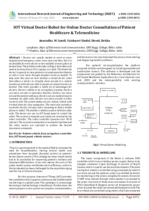 (PDF) IOT Virtual Doctor Robot for Online Doctor Consultation of ...