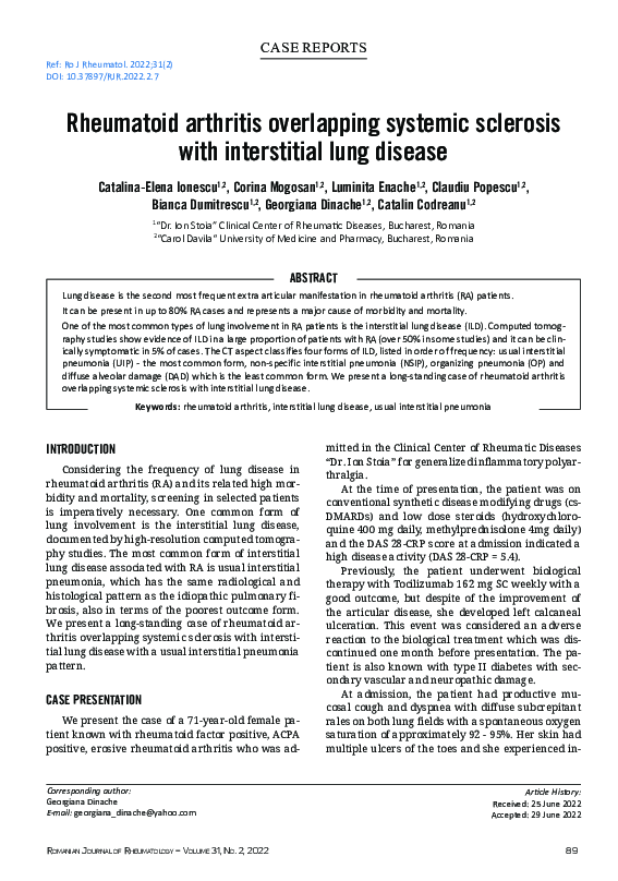 (PDF) Rheumatoid arthritis overlapping systemic sclerosis with interstitial lung disease ...