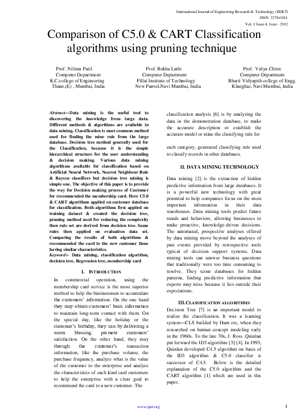 (PDF) Comparison of C5.0 & CART Classification algorithms using pruning ...