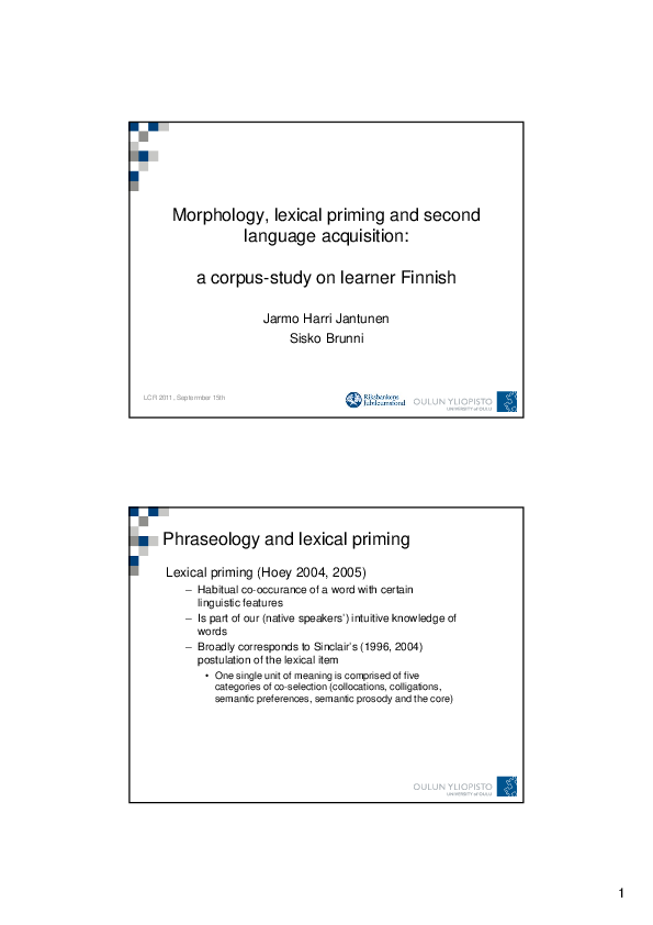 (PDF) Morphology, lexical priming and second language acquisition: a corpus-study on learner Finnish