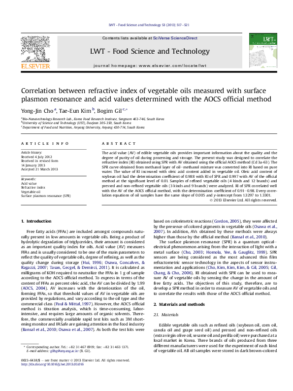 (PDF) Correlation between refractive index of vegetable oils measured ...