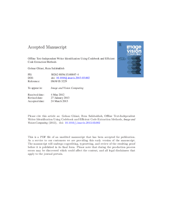 Pdf Offline Text Independent Writer Identification Using Codebook And