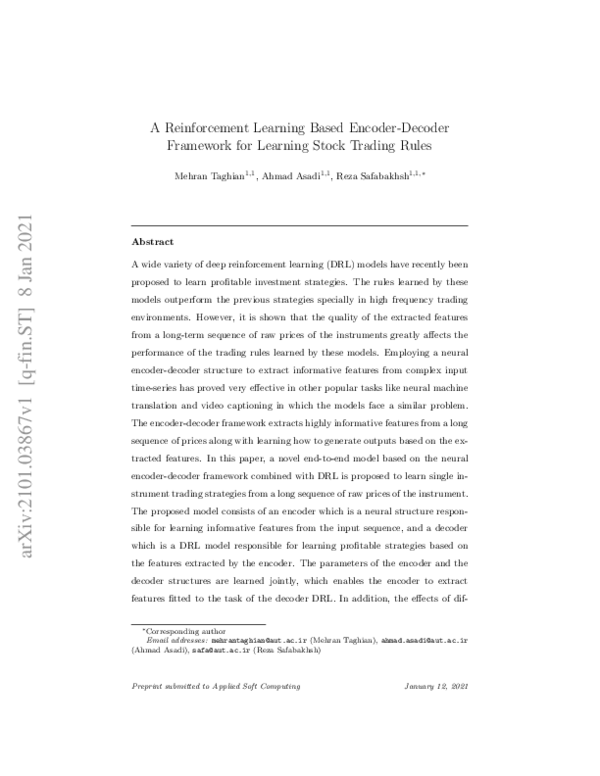 Pdf A Reinforcement Learning Based Encoder Decoder Framework For