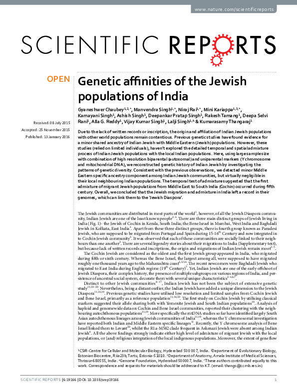 (PDF) Genetic affinities of the Jewish populations of India